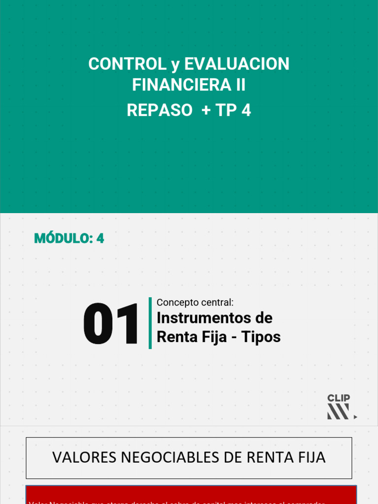 Control y Evaluación Financiero II - TP 4 + Repaso Meli | PDF | Renta Fija | Bonos (Finanzas)