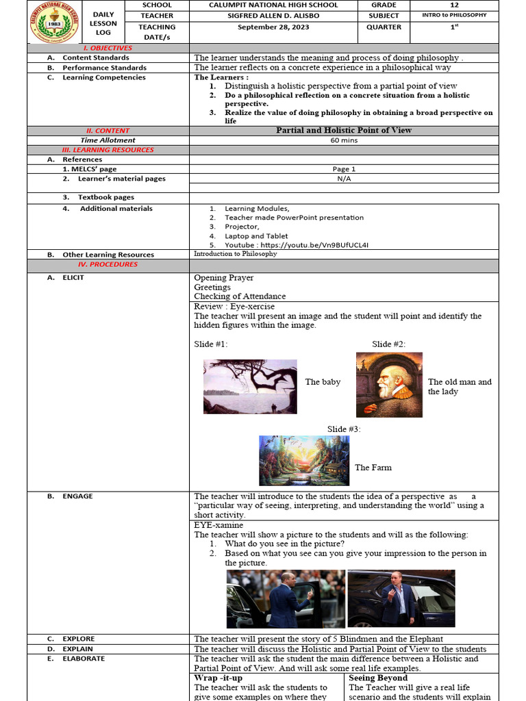 COT 1 - PHILO DLLP | PDF | Learning | Teachers