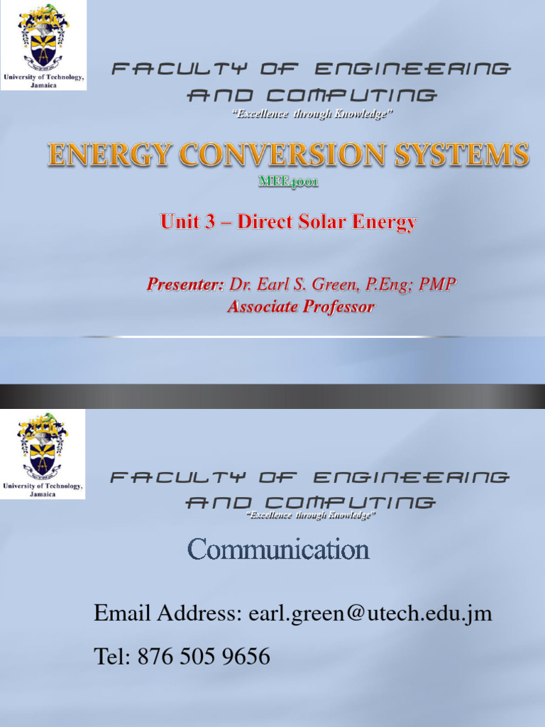 Energy Conversion Systems - Lecture 5 - Direct Solar Energy 2 | PDF ...