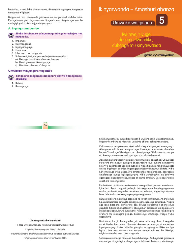 Kinyarwanda P5 SB | PDF | Career & Growth