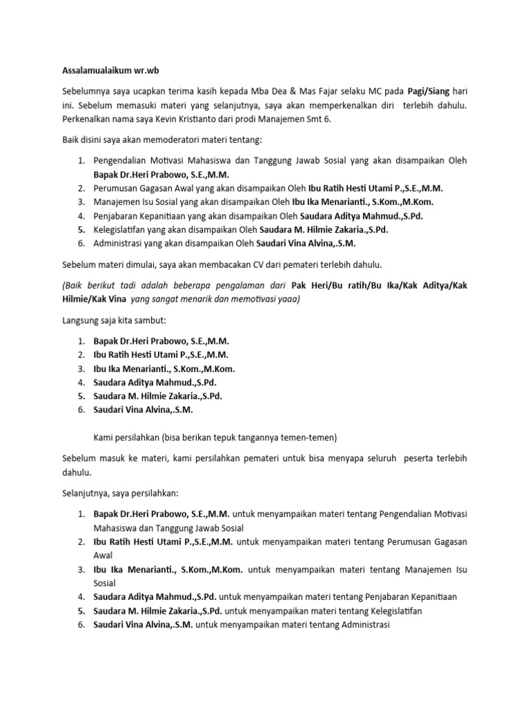 Teks Moderator LKMM-TD Revisi | PDF