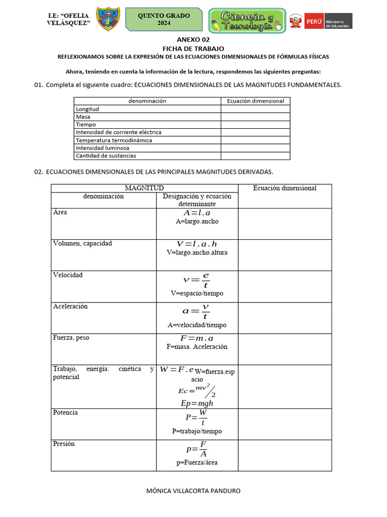 Unidad 02. Sesión 02. Ecuaciones Dimensionales | PDF | Fuerza | Física