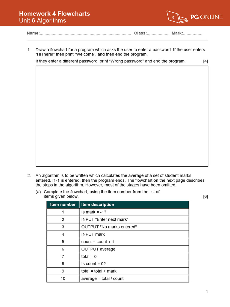Flowchart Homework: Algorithms & Passwords | PDF