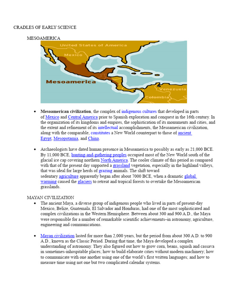 CRADLES OF EARLY SCIENCE Sts wk2 | PDF | Mesoamerica | Maya Civilization