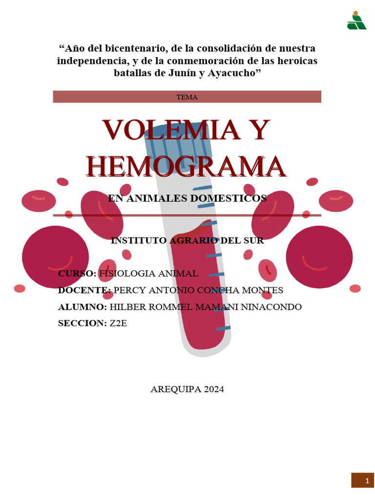 Volemia y Hemograma en Veterinaria | PDF | Sangre | Leucocito