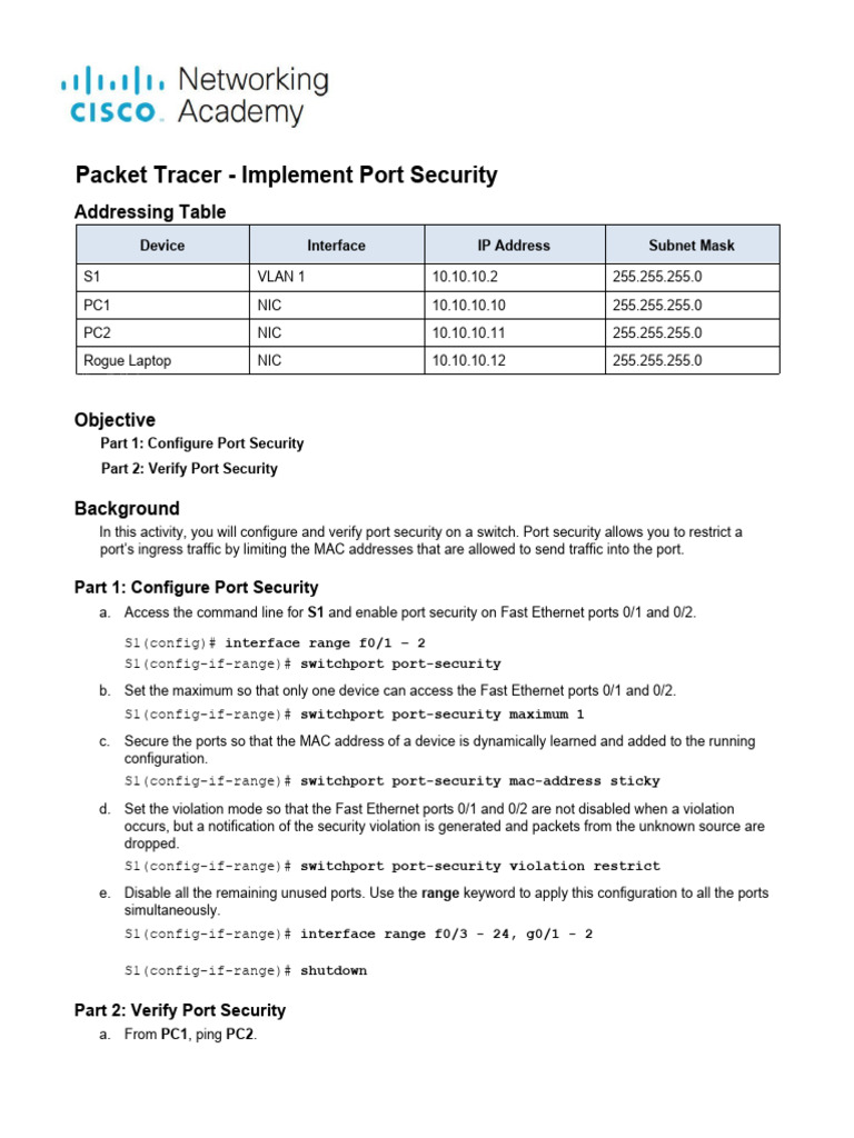 Port Security Configuration Guide | PDF | Network Interface Controller | Internet Standards