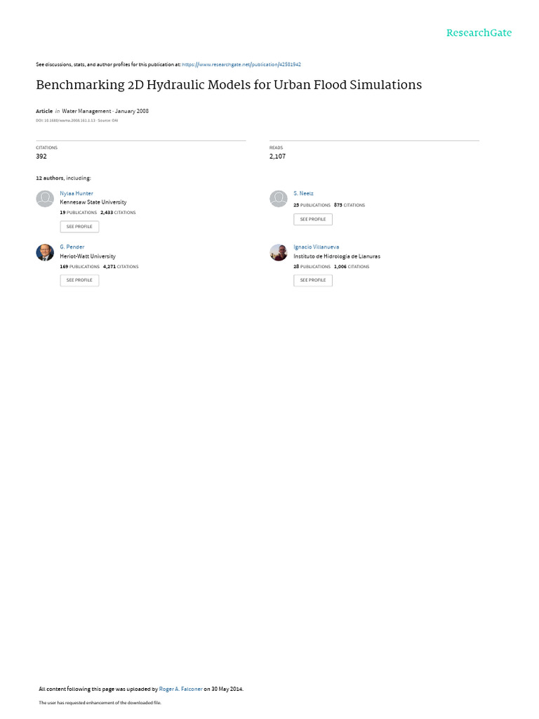 Benchmarking 2D Hydraulic Models for Floods | PDF | Lidar | Equations