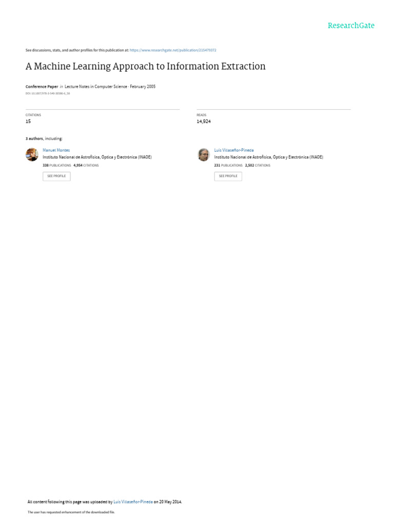 A Machine Learning Approach to Information Extract | PDF | Machine Learning | Statistical ...