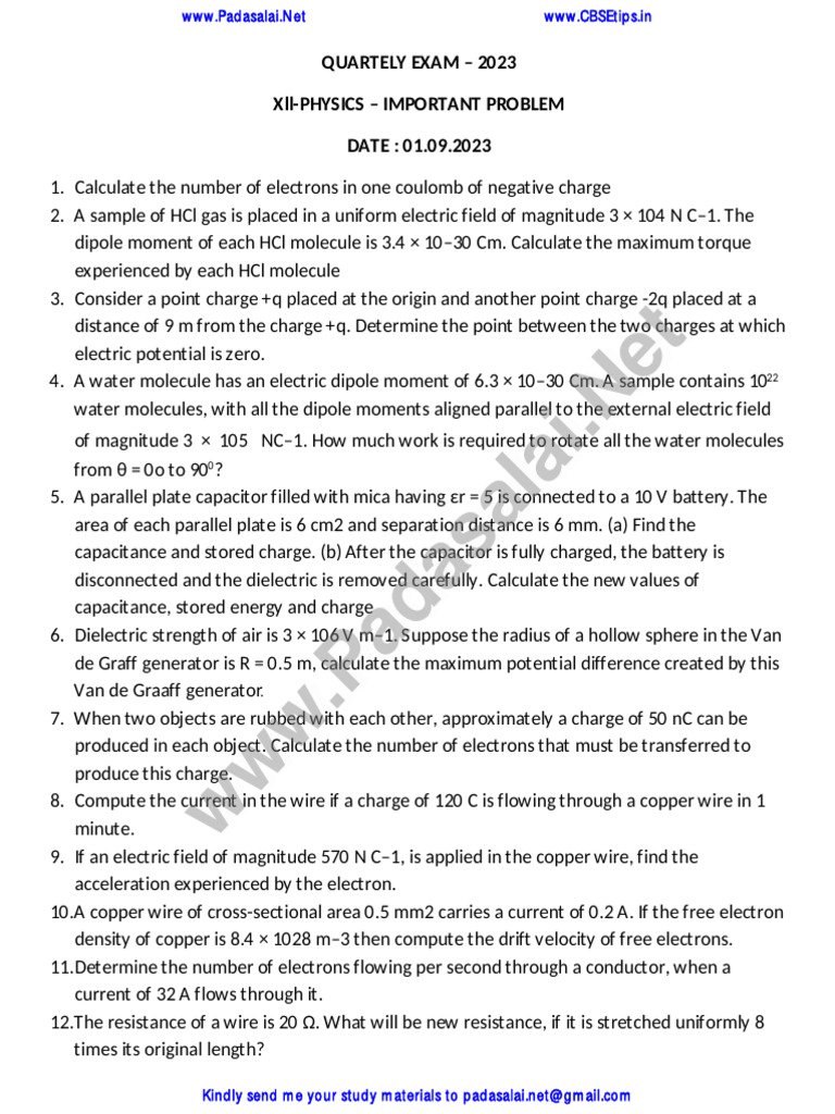 12th Physics EM Important Problems English Medium PDF Download ...