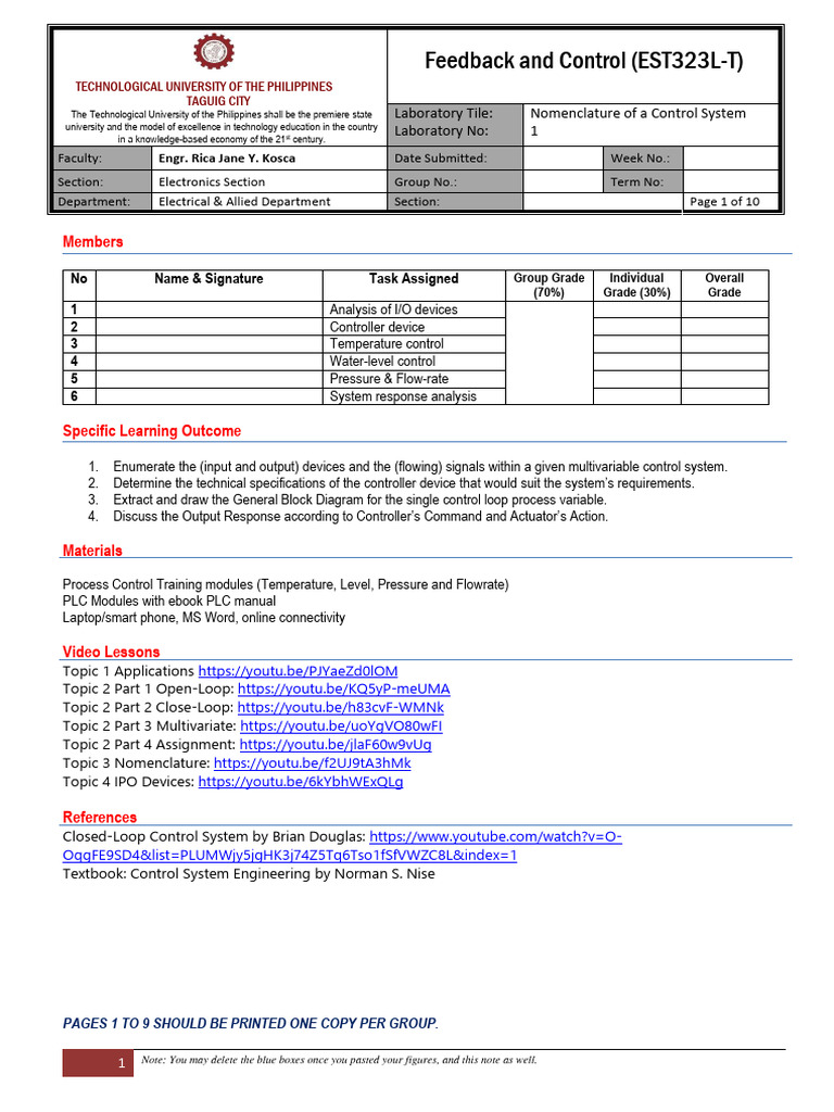 Feedback & Control Laboratory1 Nomenclature of a Control System | Download Free PDF | Control ...