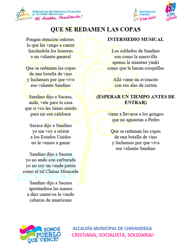 Letra de Que Se Redamen Las Copas | PDF