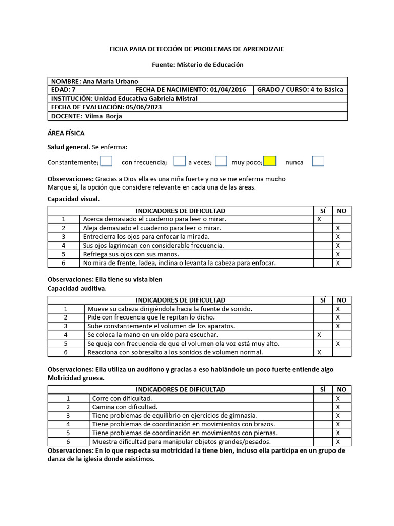 Ficha - Deteccion Problemas de Aprendizaje | PDF | Palabra | Sílaba Ficha - Deteccion Problemas de Aprendizaje | PDF | Palabra | Sílaba