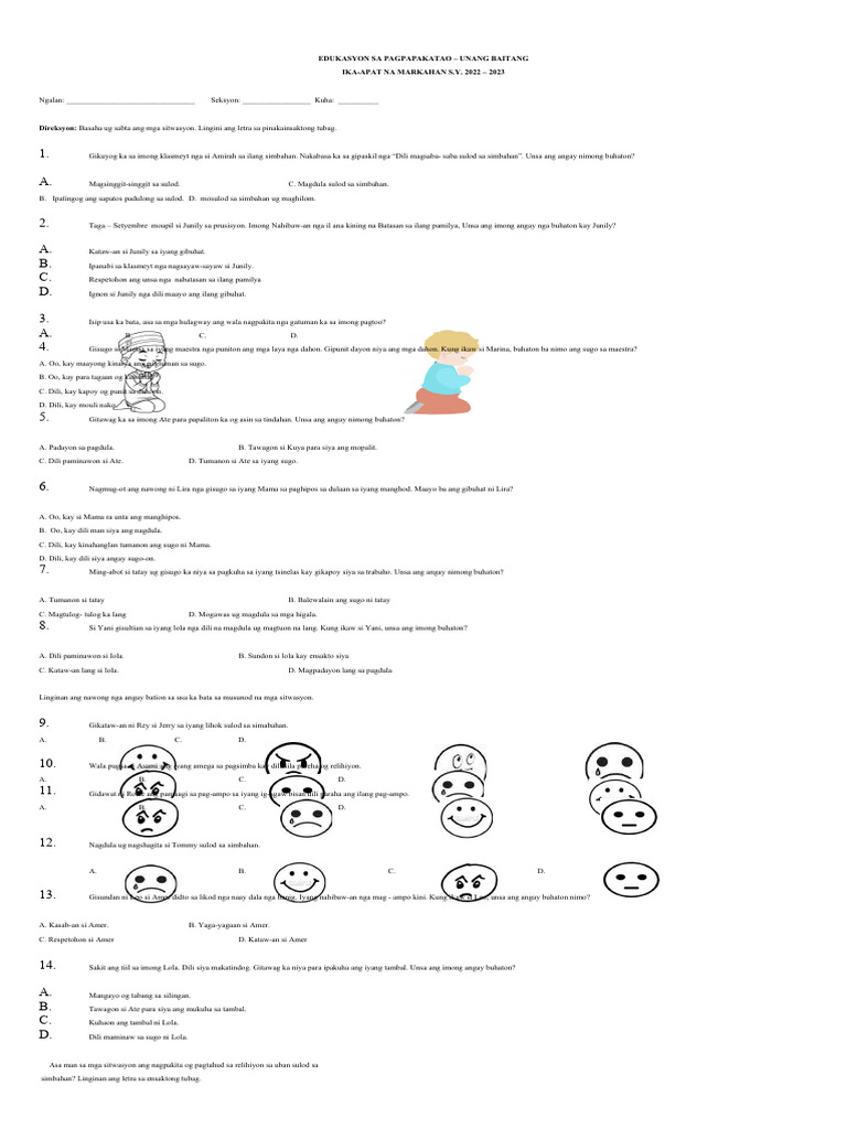 ESP-grade-1-test-questions | PDF
