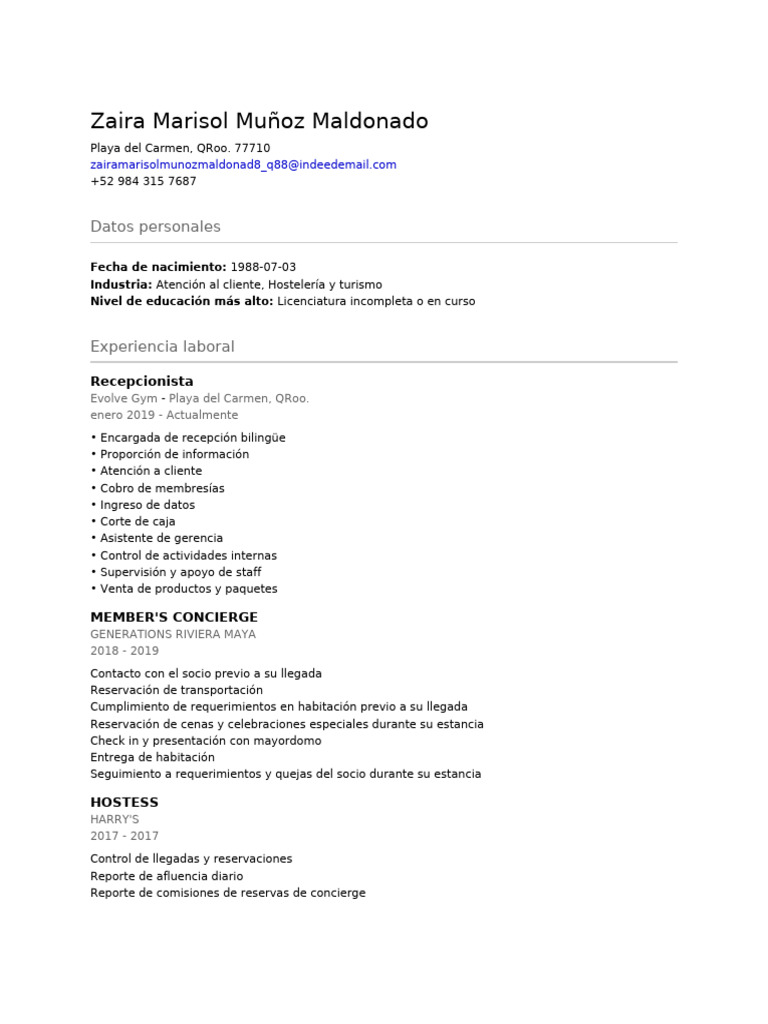 CV Zaira Marisol Muñoz Maldonado | PDF | Negocios