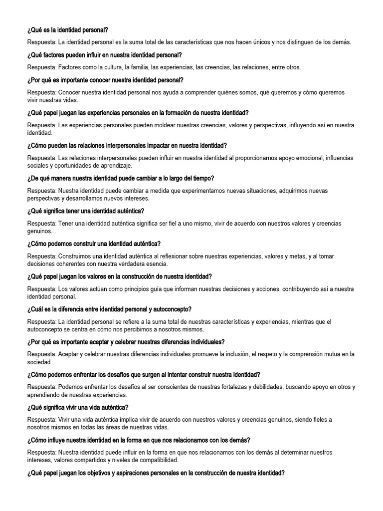 Identidad Personal Solucion | PDF | Autoconcepto | Las emociones