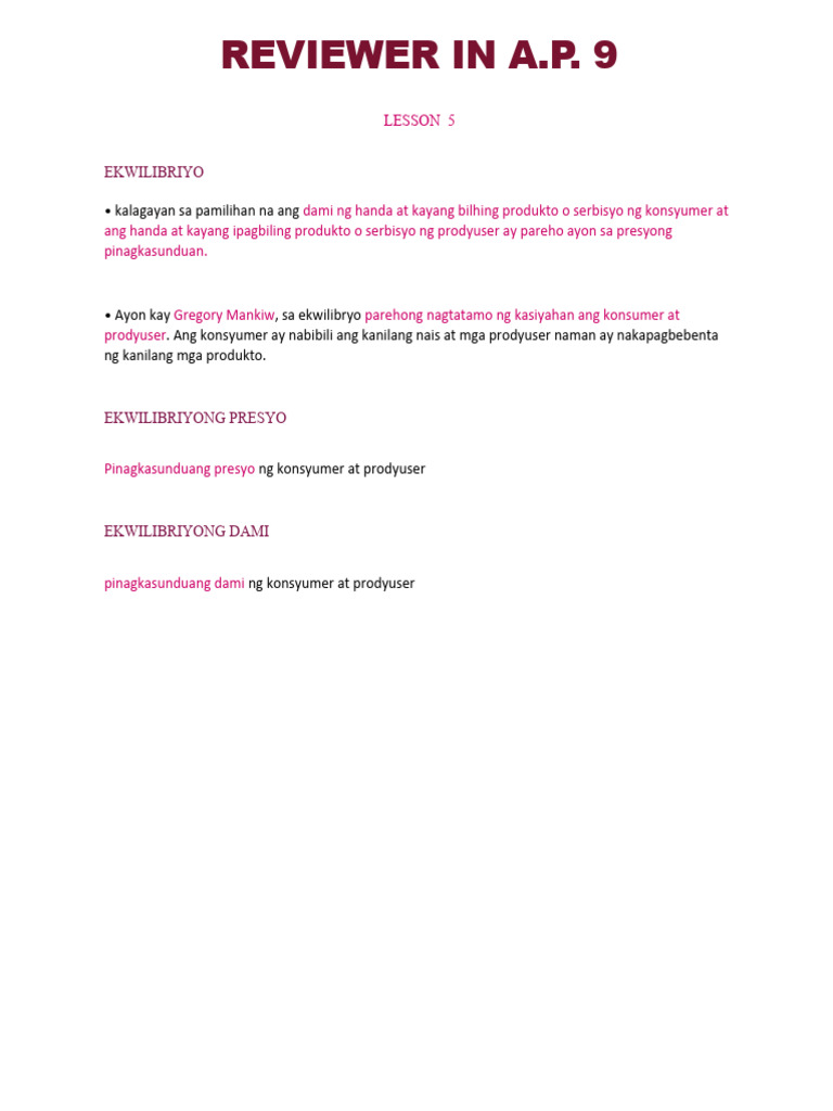 Reviewer in Ap Lesson 5 (Q2) | PDF