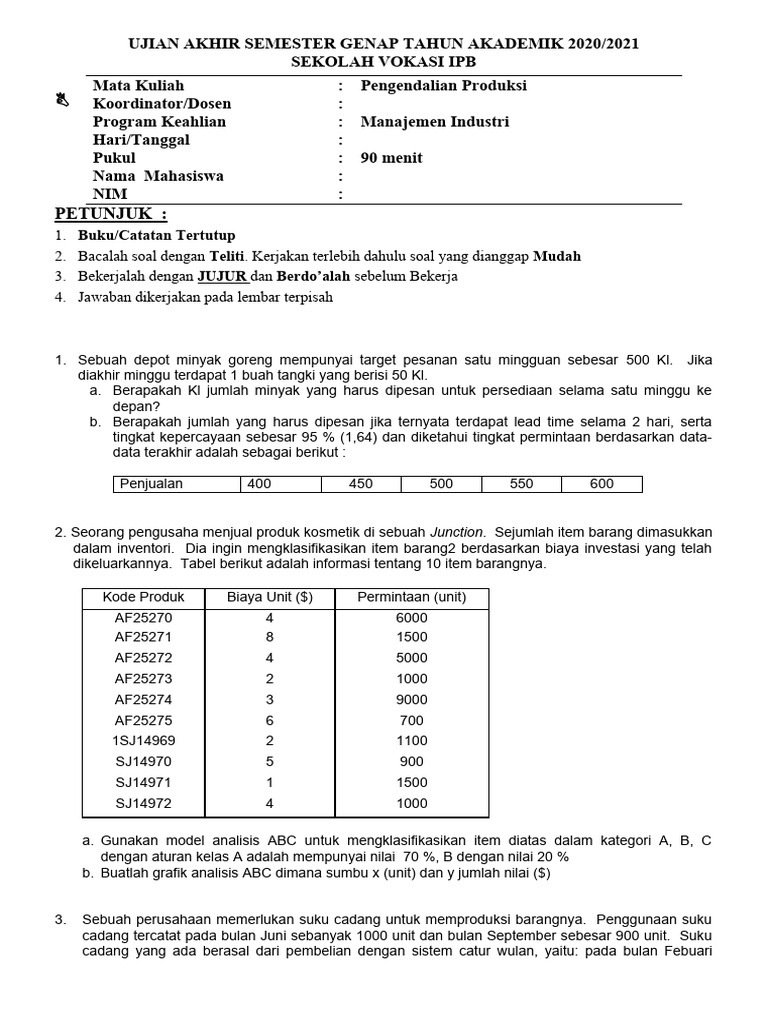 Peng Prod UAS 2020 (Prakt) | PDF