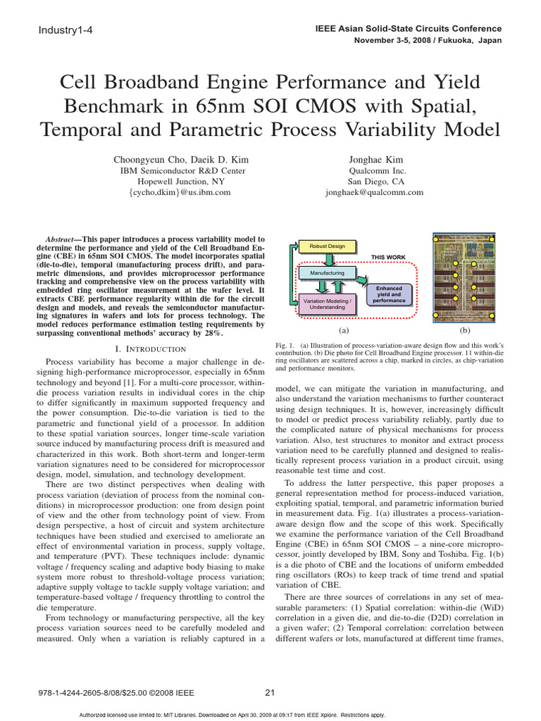 Cell Broadband Engine Performance and Yield Benchmark in 65nm SOI CMOS With Spatial, Temporal ...