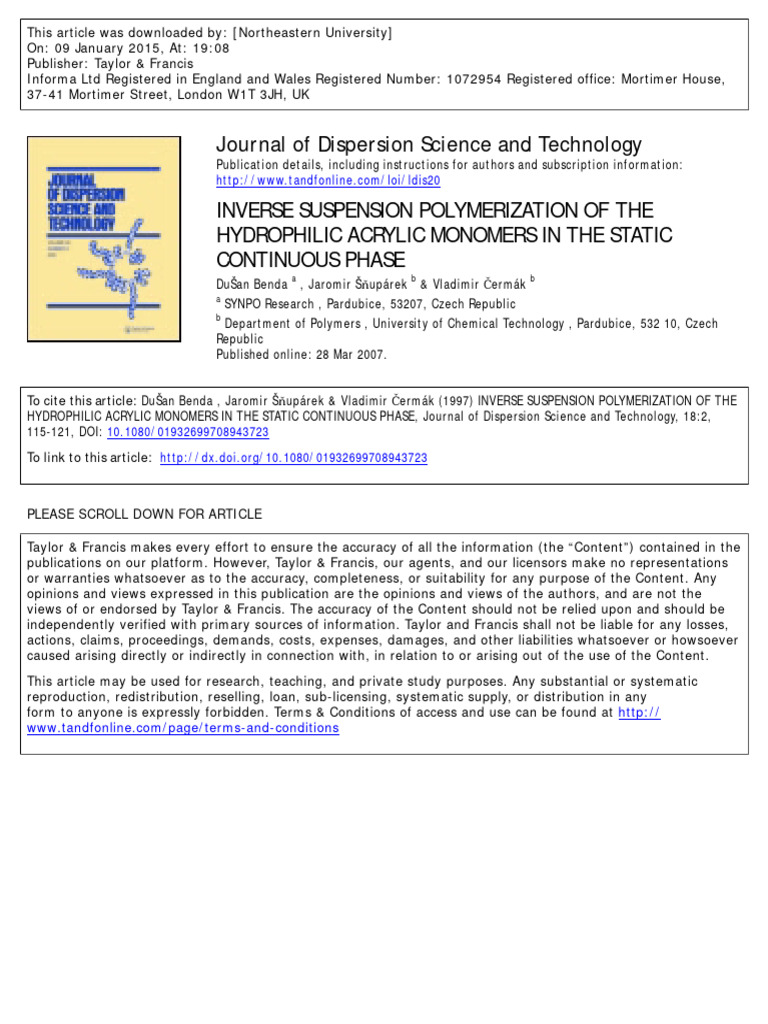 Inverse Suspension Polymerization of The Hydrophilic Acrylic Monomers ...