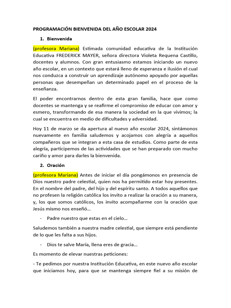 Programa de Bienvenida 2024 | PDF | Enseñando | Maestros
