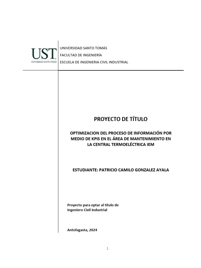Gonzalez - Patricio - Entrega Final Proyecto de Titulo | PDF | Indicador de rendimiento | Vapor