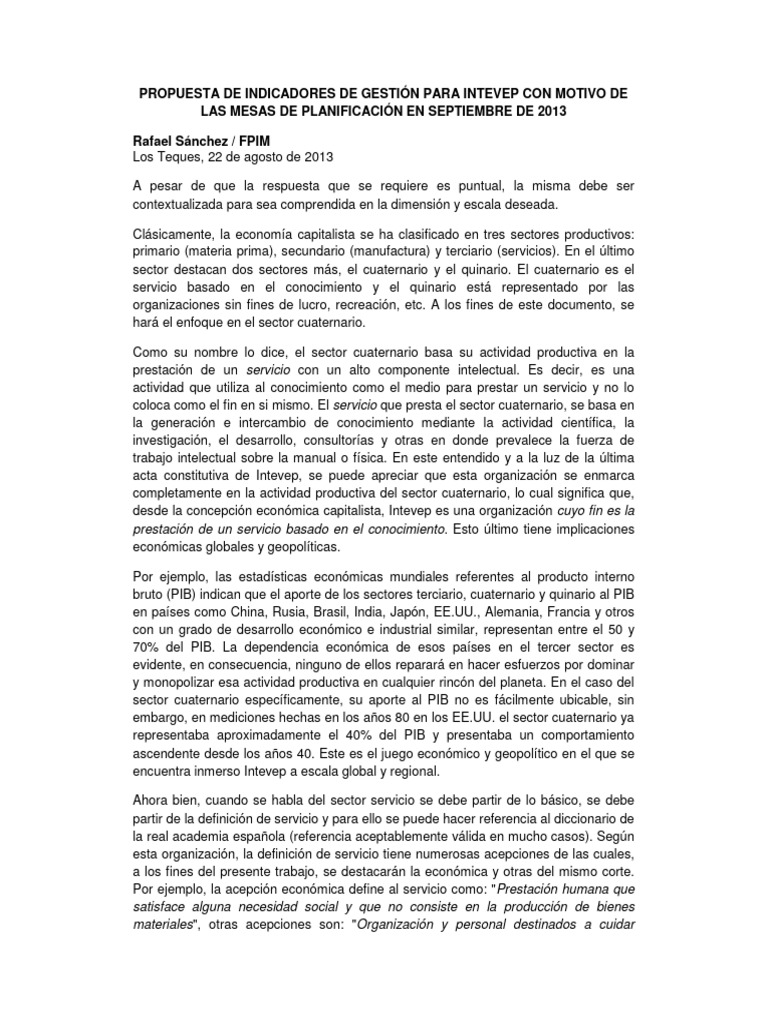 Propuesta de Indicadores de Gestión para Intevep | PDF | Laboratorios ...
