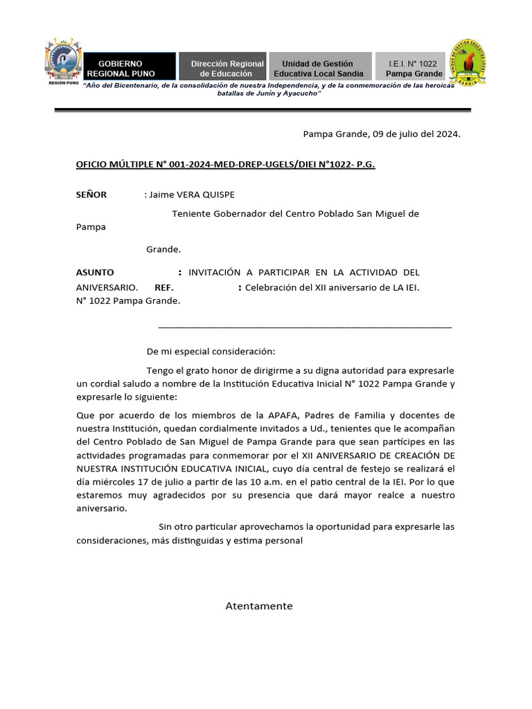 Oficio Por Aniversario | PDF