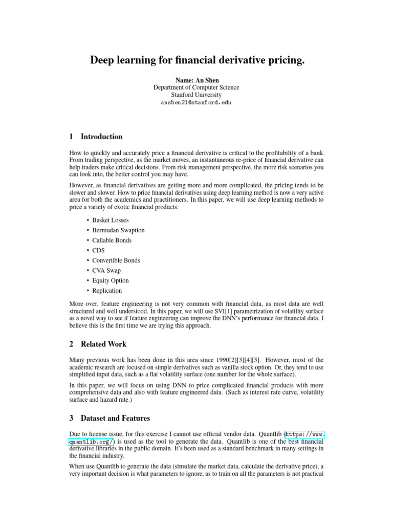 Deep Learning for Financial Derivative Pricing | PDF | Derivative (Finance) | Option (Finance)