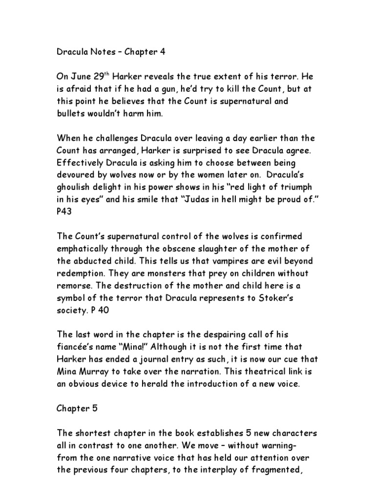 Dracula Notes Chap 4 +5 | PDF | Count Dracula | Mina Harker