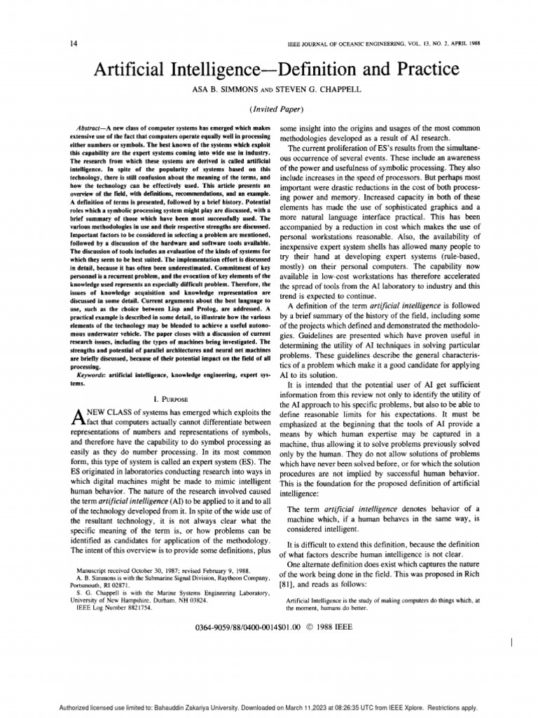 Artificial Intelligence-Definition and Practice | PDF | Artificial Intelligence | Intelligence ...