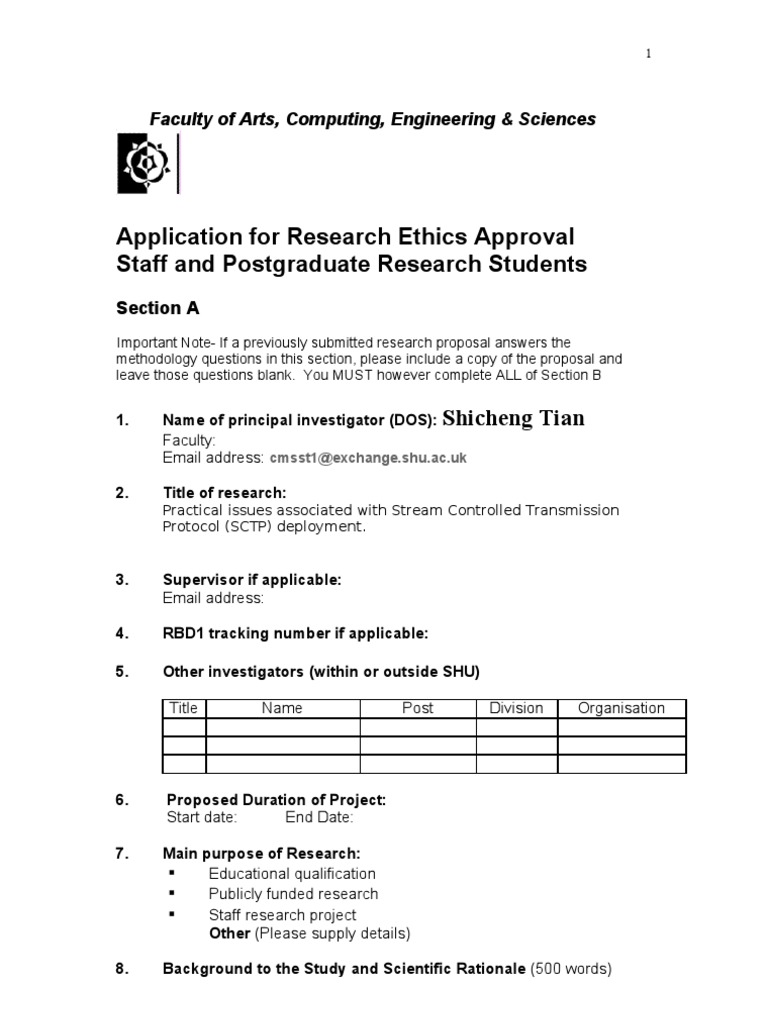 ACES Ethics Approval Proforma-1 | PDF | Communications Protocols | Email
