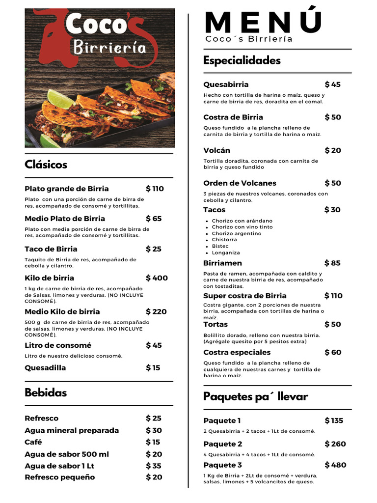 Menú Coco´s 2024 | PDF | Taco | Comida y bebida
