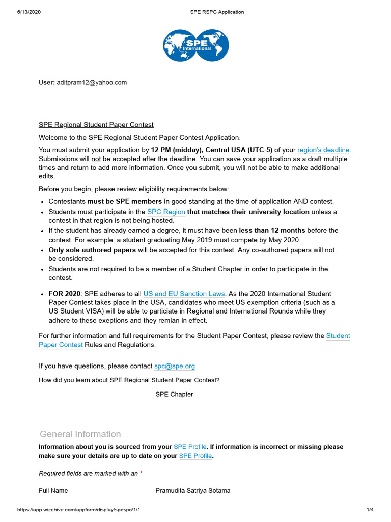 SPE RSPC Application Form For | PDF | Natural Gas