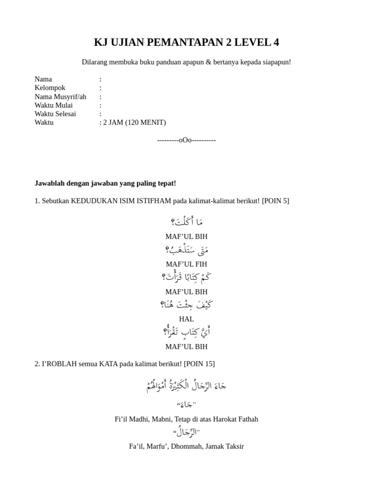 Ujian Pemantapan 2 Level 4 KJ | PDF