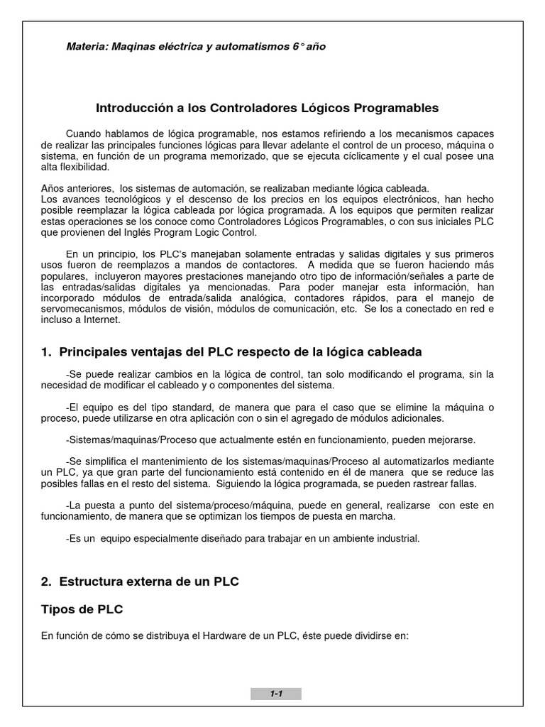 1 Introduccion A Los Controladores Lógicos Programables Pdf Controlador Lógico Programable