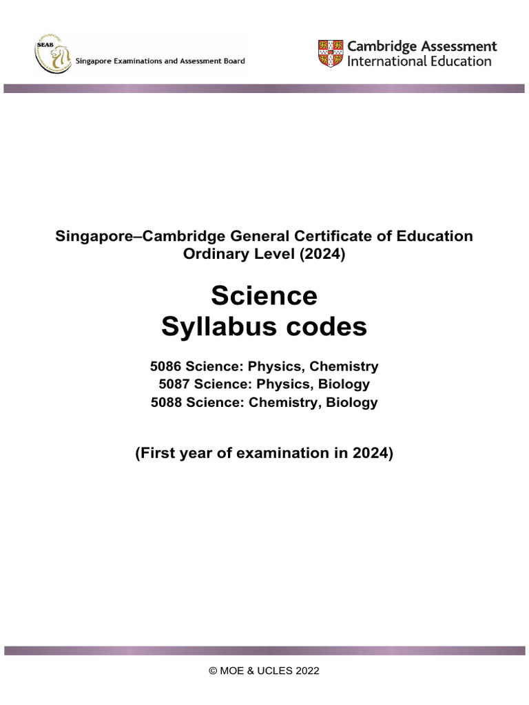Science Syllabus Codes: Singapore-Cambridge General Certificate of ...