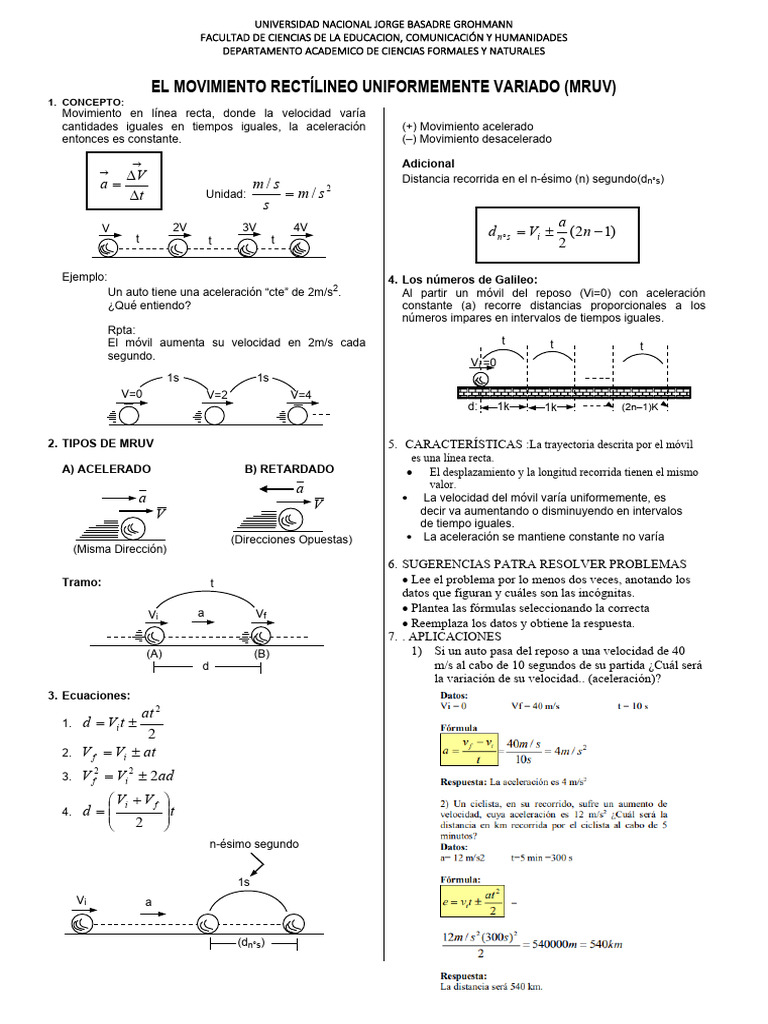MRUV | PDF | Velocidad | Aceleración