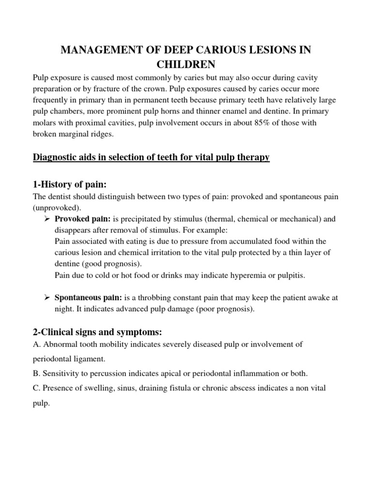 Management of Deep Carious Lesions | PDF | Human Tooth | Fixation ...