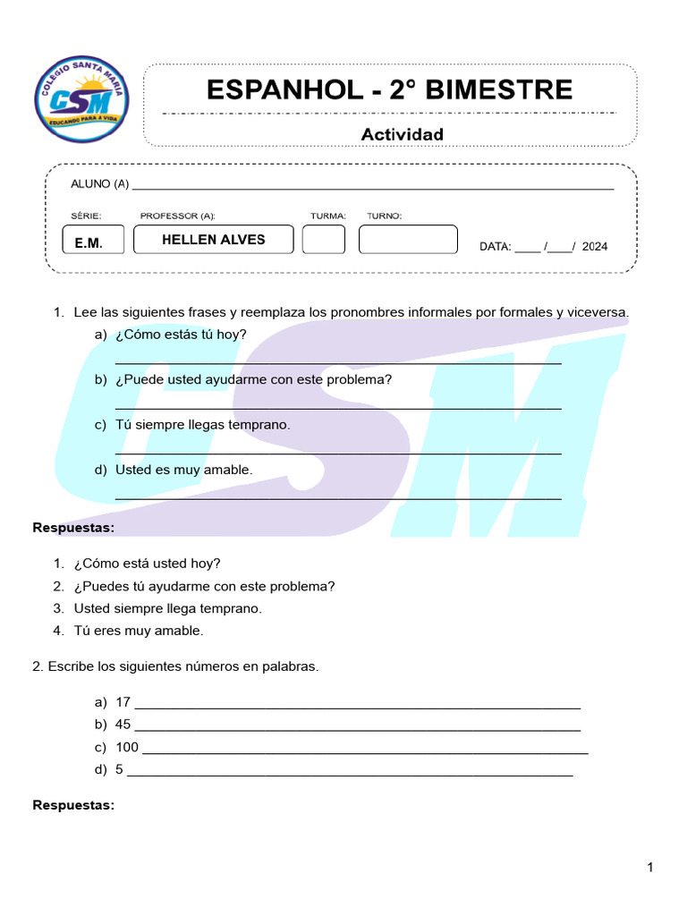 Repaso 2 - 1 Série | PDF | Lingüística