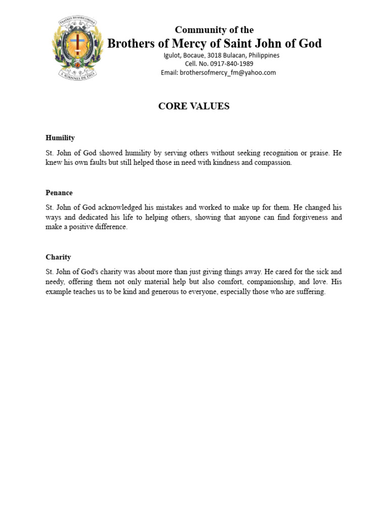 Core Values of St. John of God | PDF