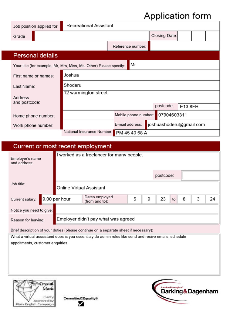 Support Staff Application Final | Download Free PDF | Disability | Employment
