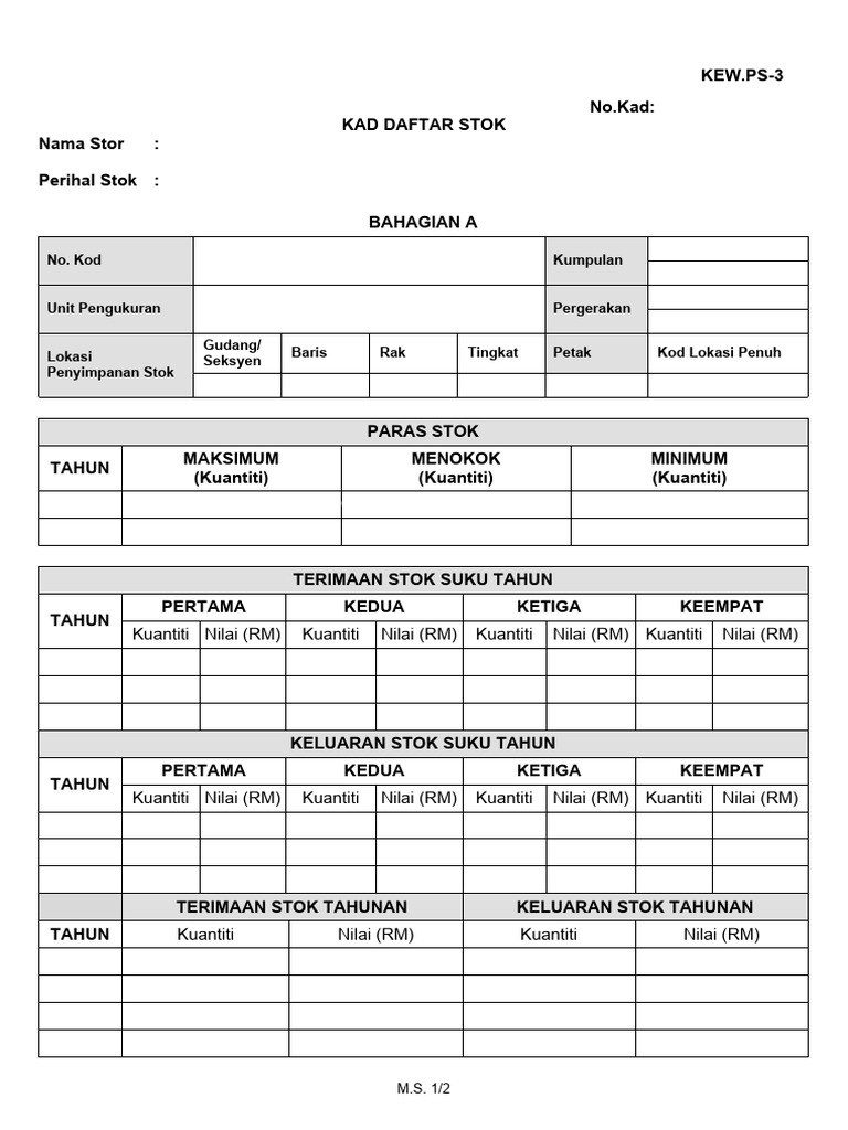 Kew - PS-3 Daftar Stok - Kosong | PDF