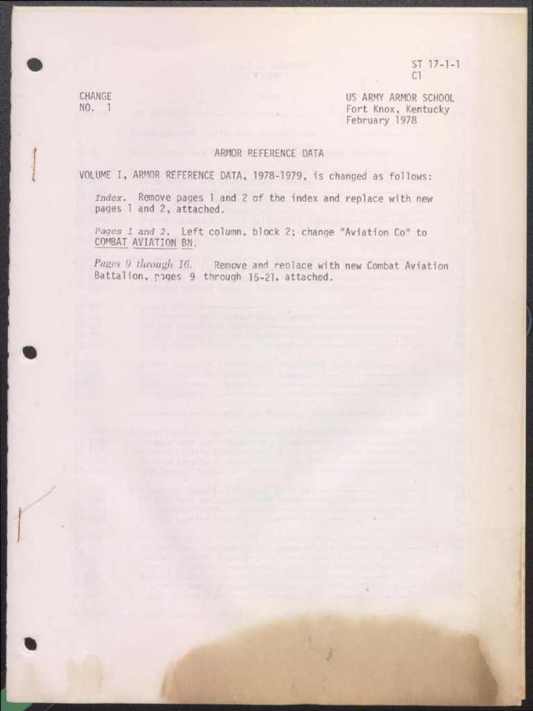 1978 Armor Reference Data Vol I Change 1 Opt | PDF | Division (Military ...