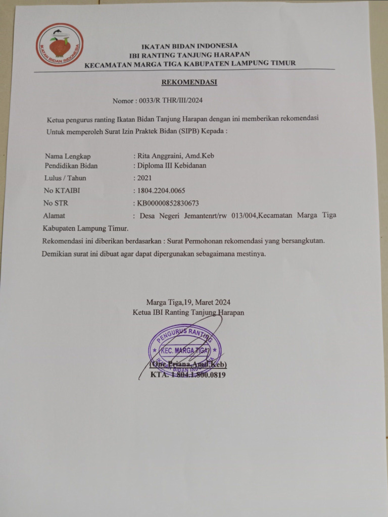 Surat Rekomendasi Ibi Ranting | PDF