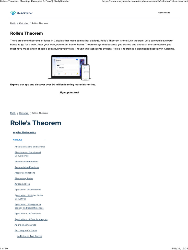 Rolle's Theorem Meaning, Examples & Proof StudySmarter | PDF | Calculus ...