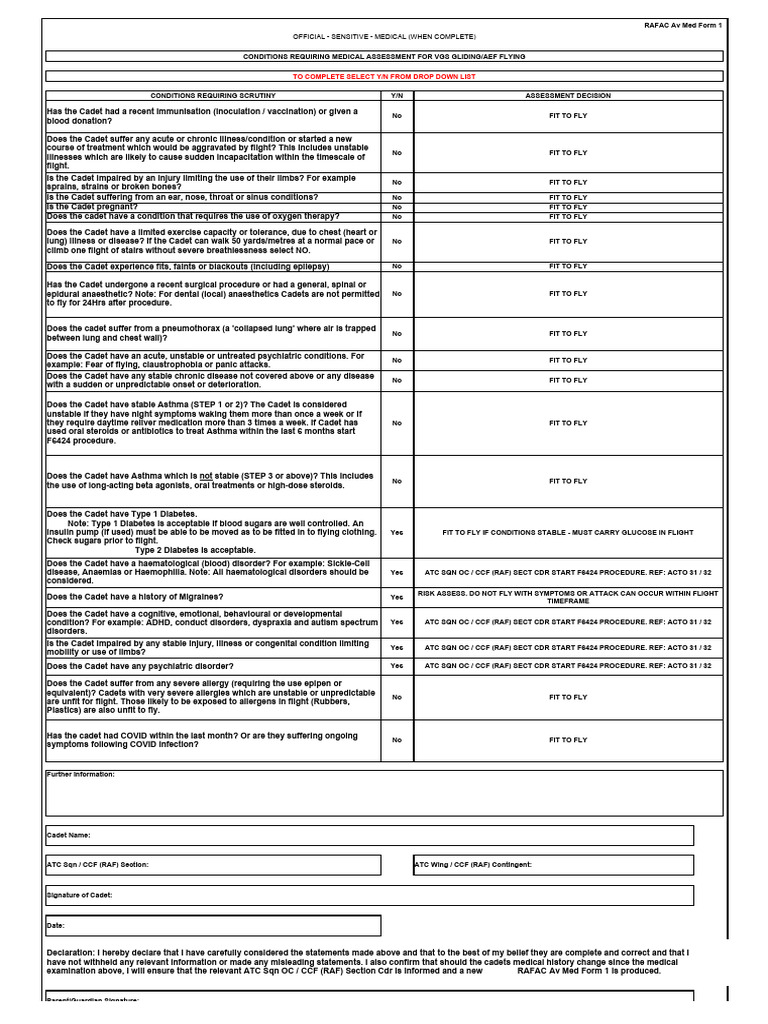 RAFAC Av Med Form 1 (Electronic) 2 | PDF | Diabetes | Asthma