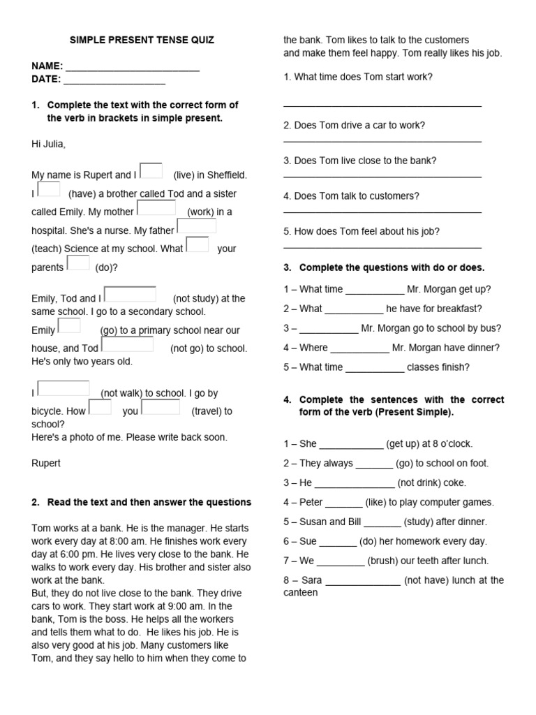 Simple Present Tense Practice | PDF