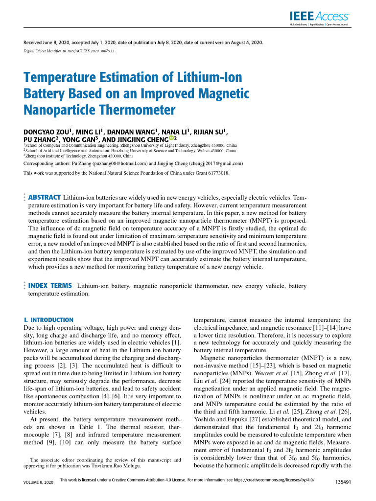 Temperature Estimation of Lithium-Ion Battery Based on an Improved Magnetic Nanoparticle ...
