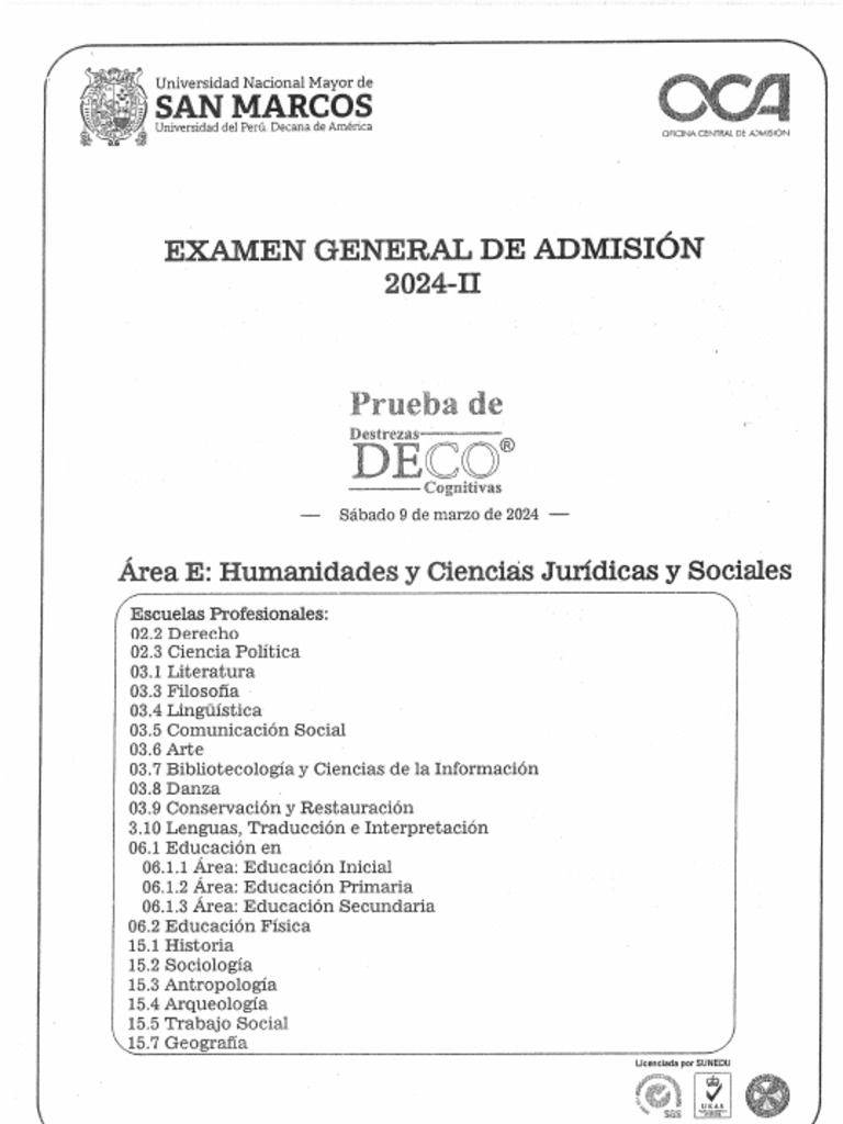 Examen de Admisión 2024-II ÁREA E Alberto Cruz | PDF