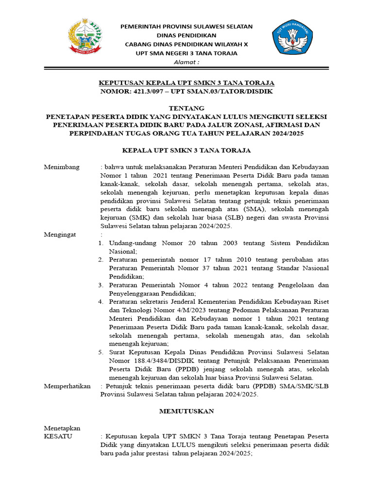 Contoh SK PPDB | PDF